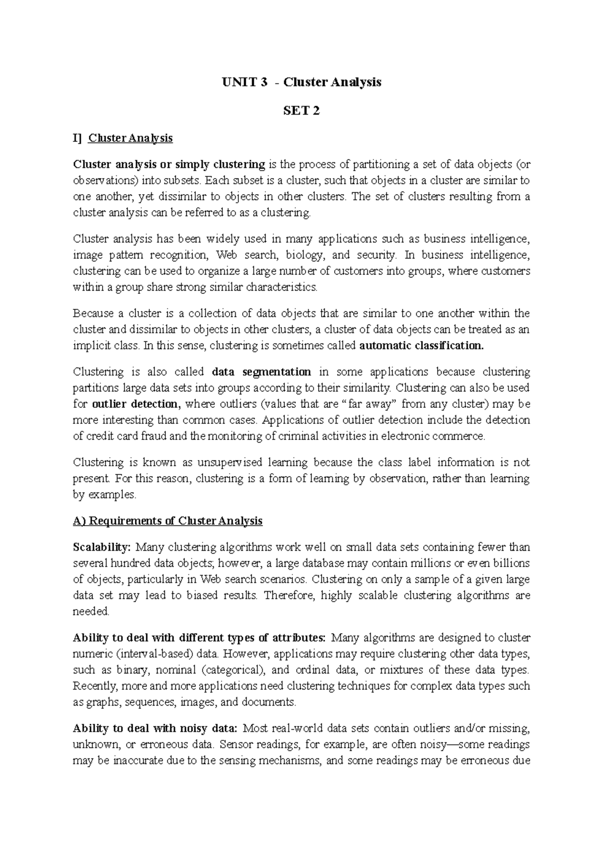 SET 2 Cluster Analysis - UNIT 3 - UNIT 3 - Cluster Analysis SET 2 I ...