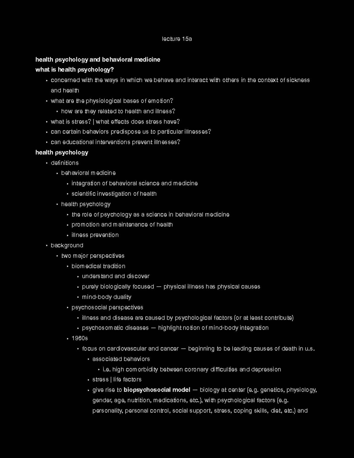 Lecture 15a, 15b - Dr. Ian H. Gotlib - lecture 15a health psychology ...