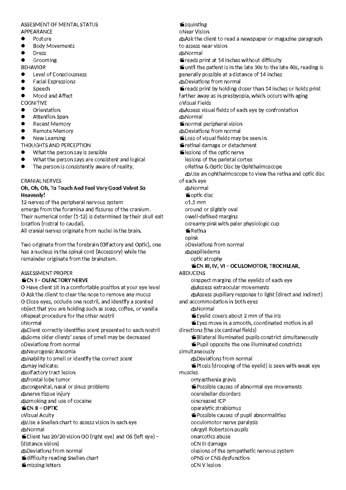 Neurological Assessment - ASSESMENT OF MENTAL STATUS APPEARANCE Posture ...