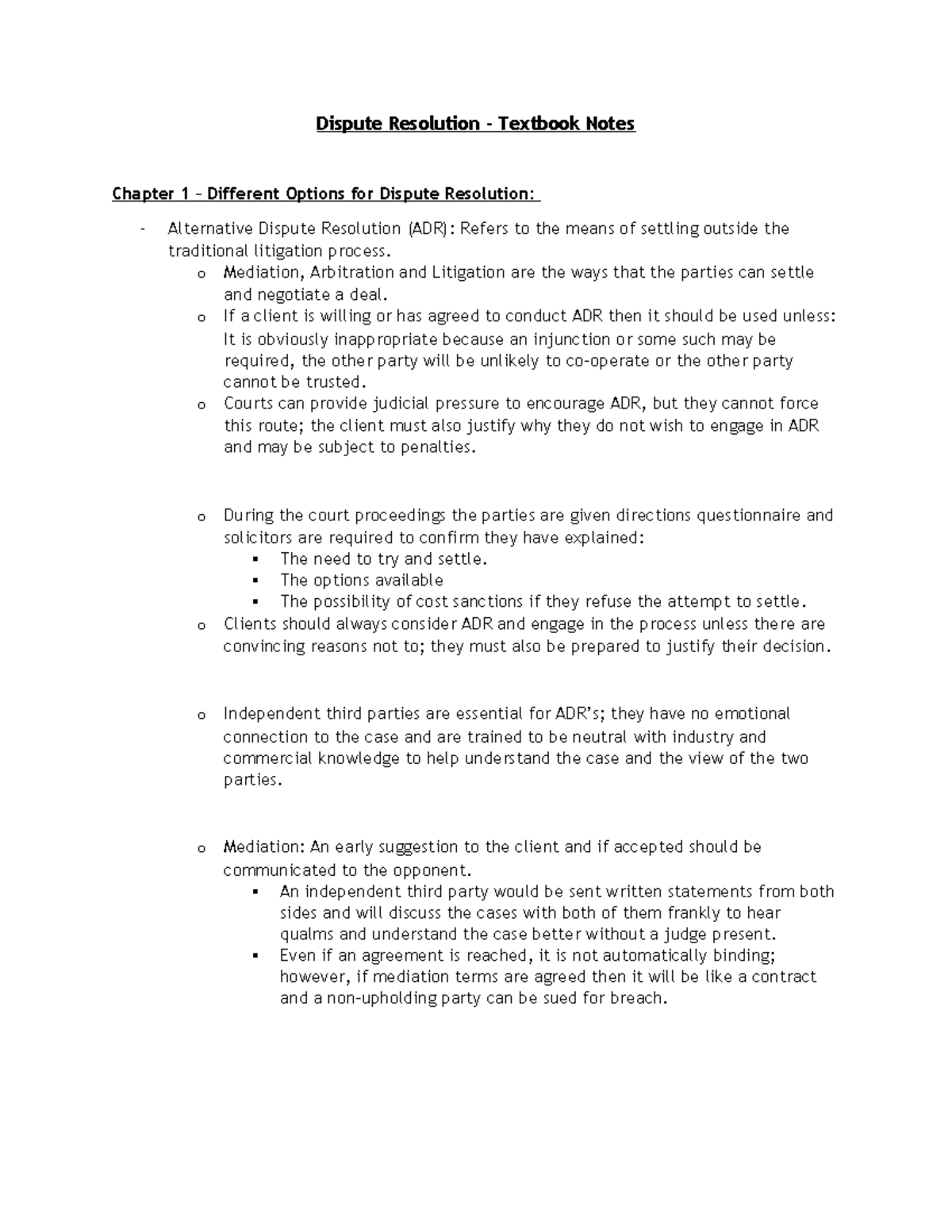 Dispute Resolution - Textbook Notes - Dispute Resolution - Textbook ...