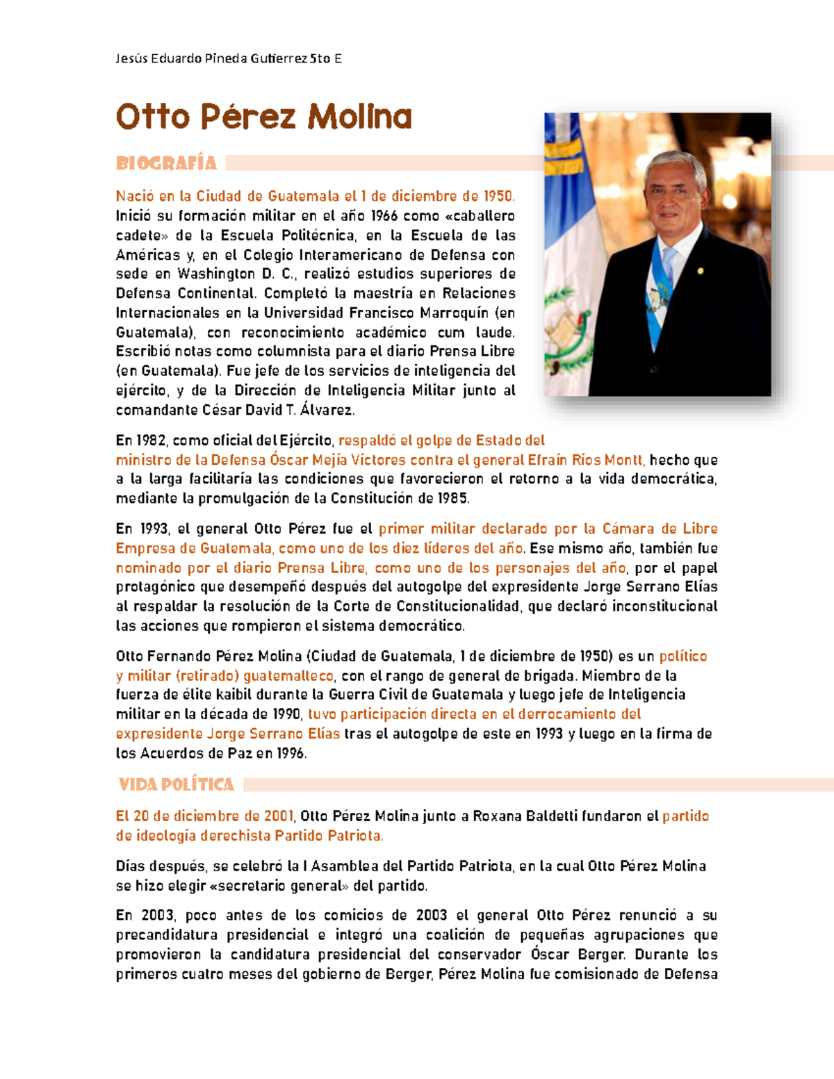 Otto Pérez Molina - otto perez - Otto Pérez Molina Biografía Nació en la Ciudad de Guatemala el ...