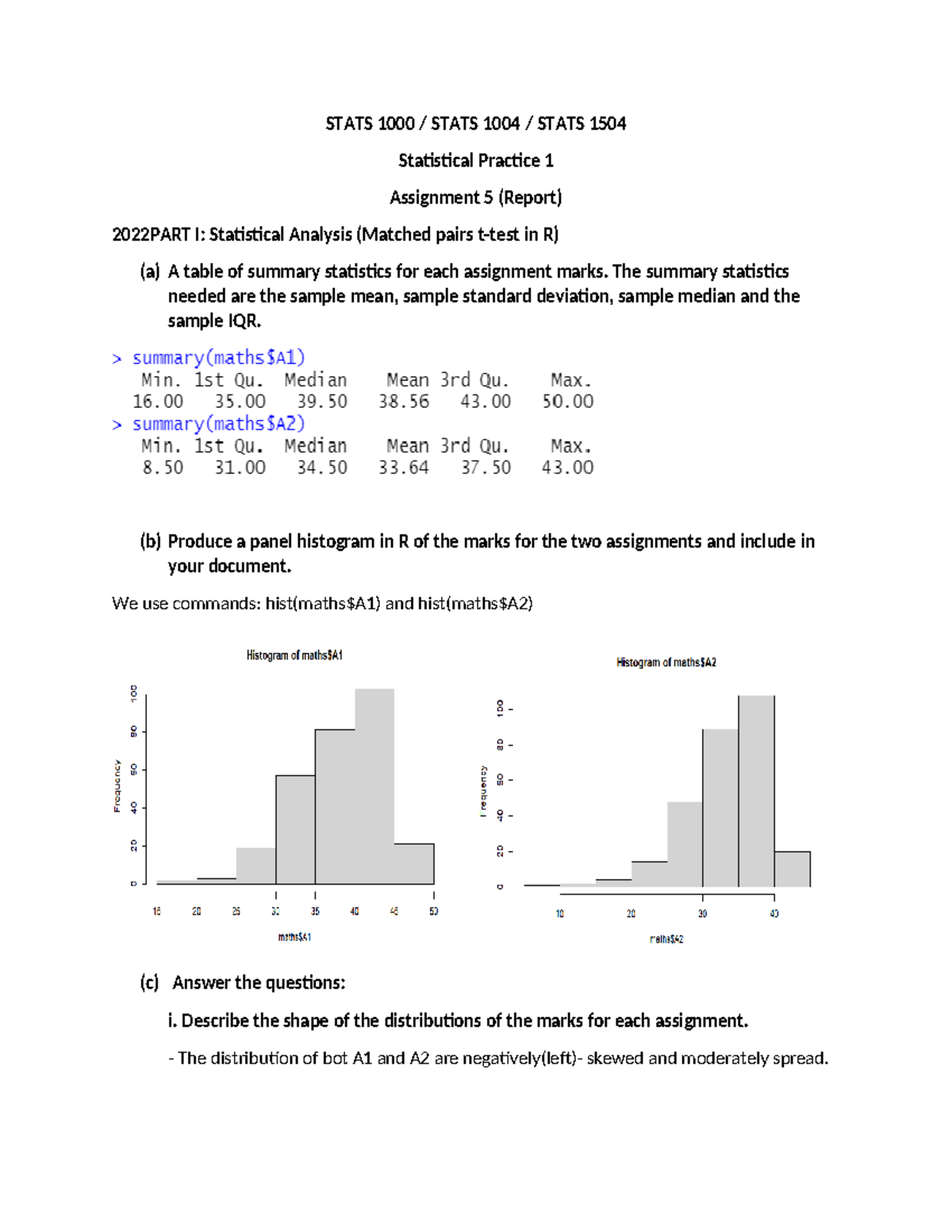 Report-The Huy Tang-a1836170 - STATS 1000 / STATS 1004 / STATS 1504 Statistical Practice 1 - Studocu