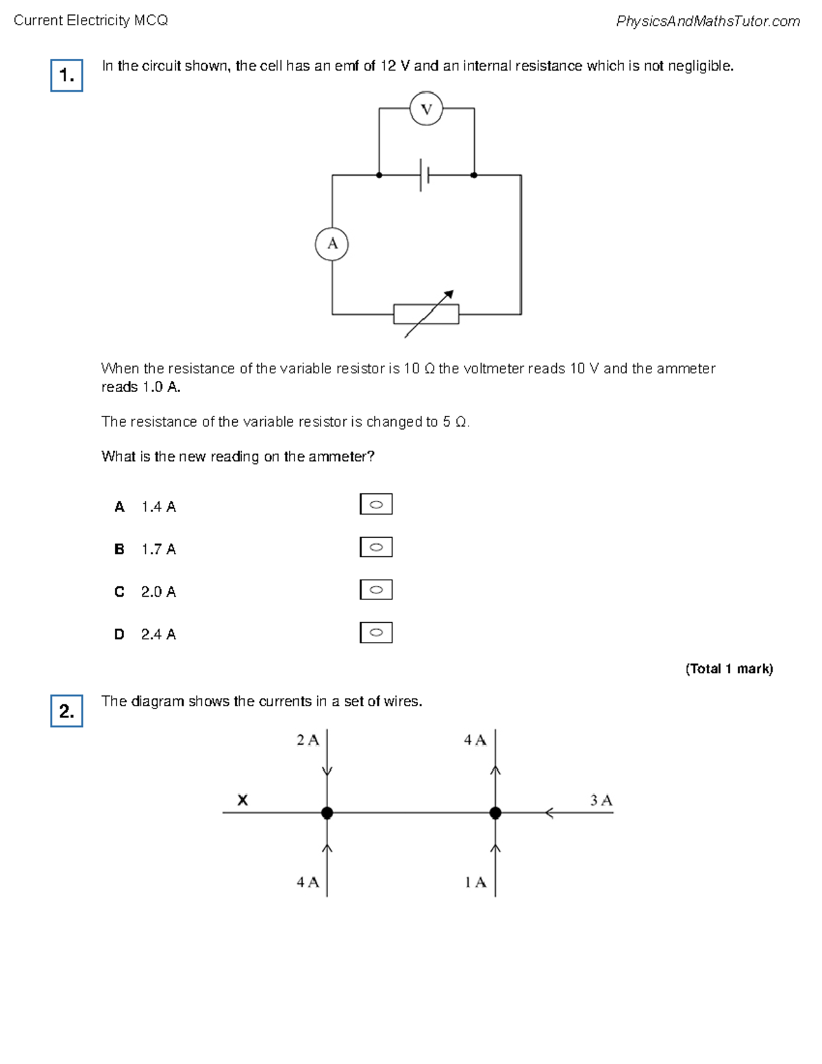 5.1. Current Electricity MCQ QP - In the circuit shown, the cell has an ...