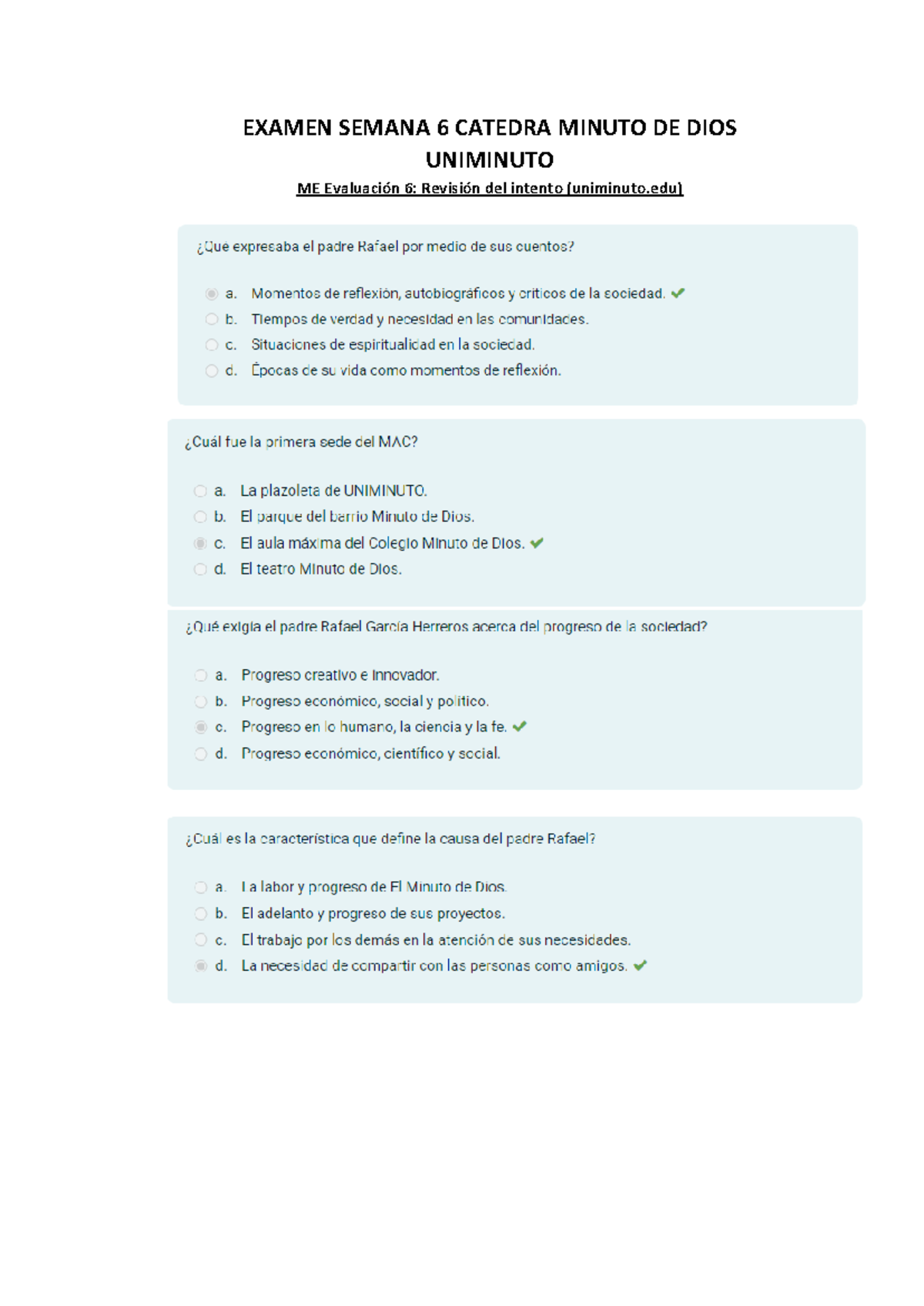 Examen 6 Catedra Minuto DE DIOS - Catedra Minuto De Dios - EXAMEN ...