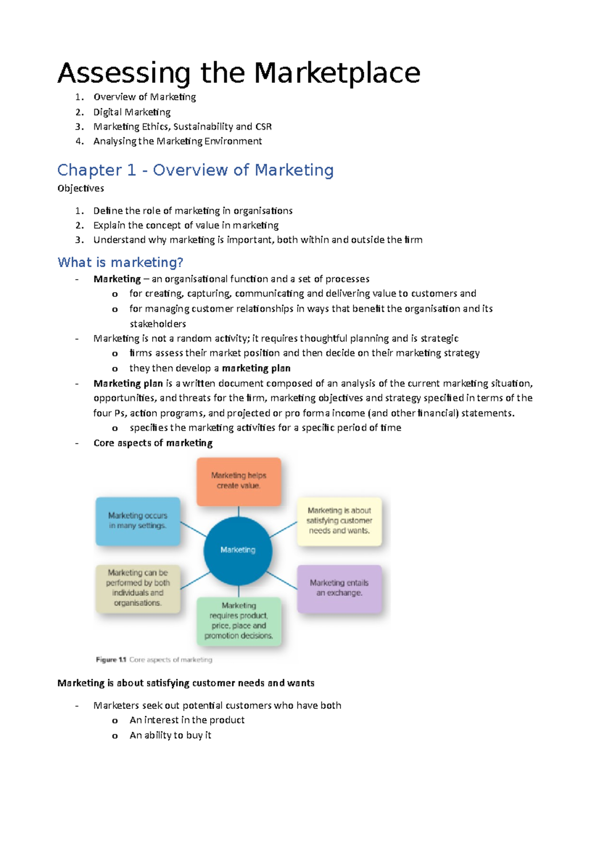 Wk1 Ch1+2 notes - Overview of Marketing, Digital Marketing - Assessing ...