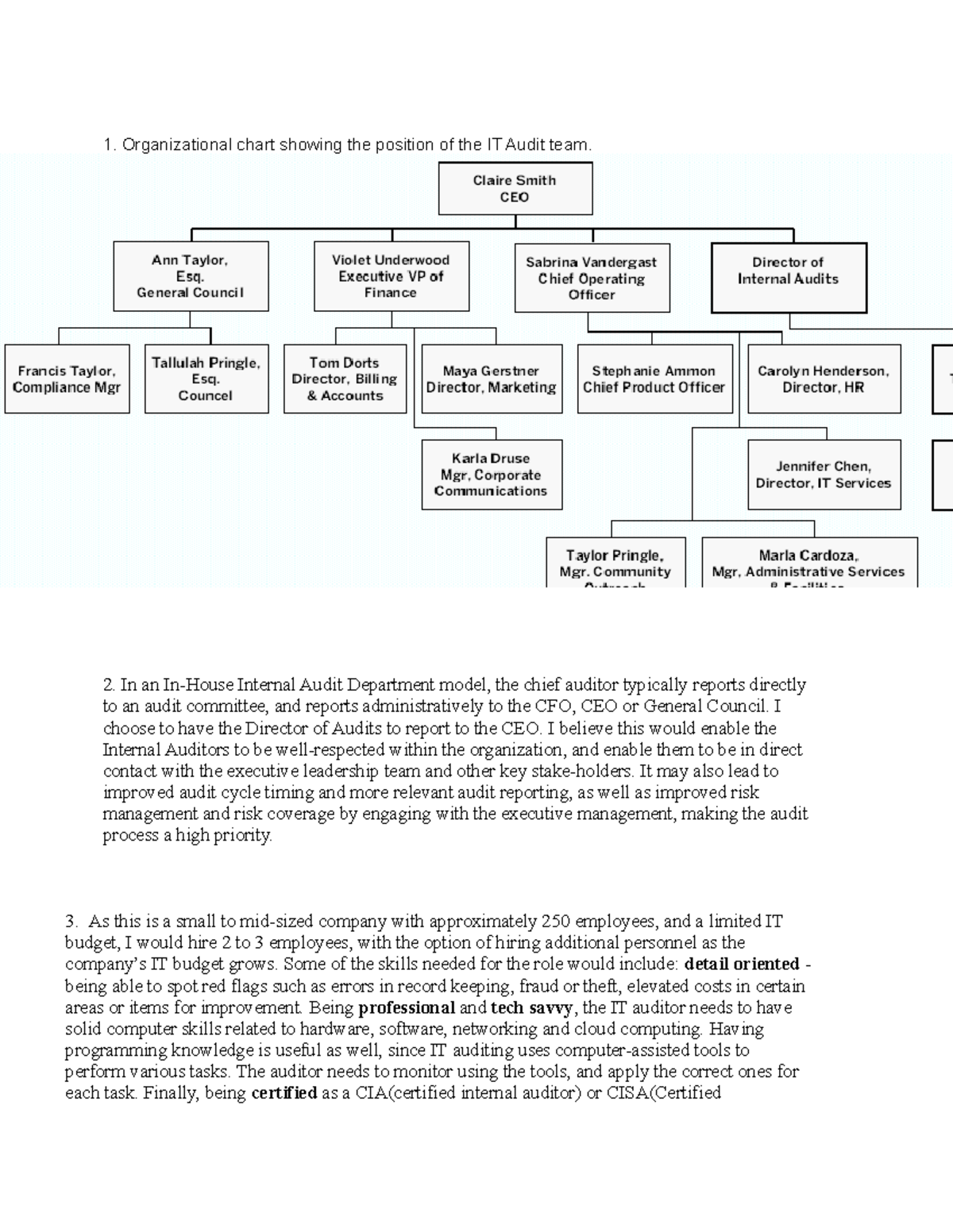 Lab Assignment Week 1 - 1. Organizational chart showing the position of ...