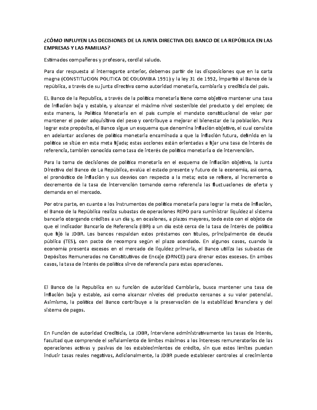 CÓMO Influyen LAS Decisiones DE LA Junta Directiva DEL Banco DE LA ...