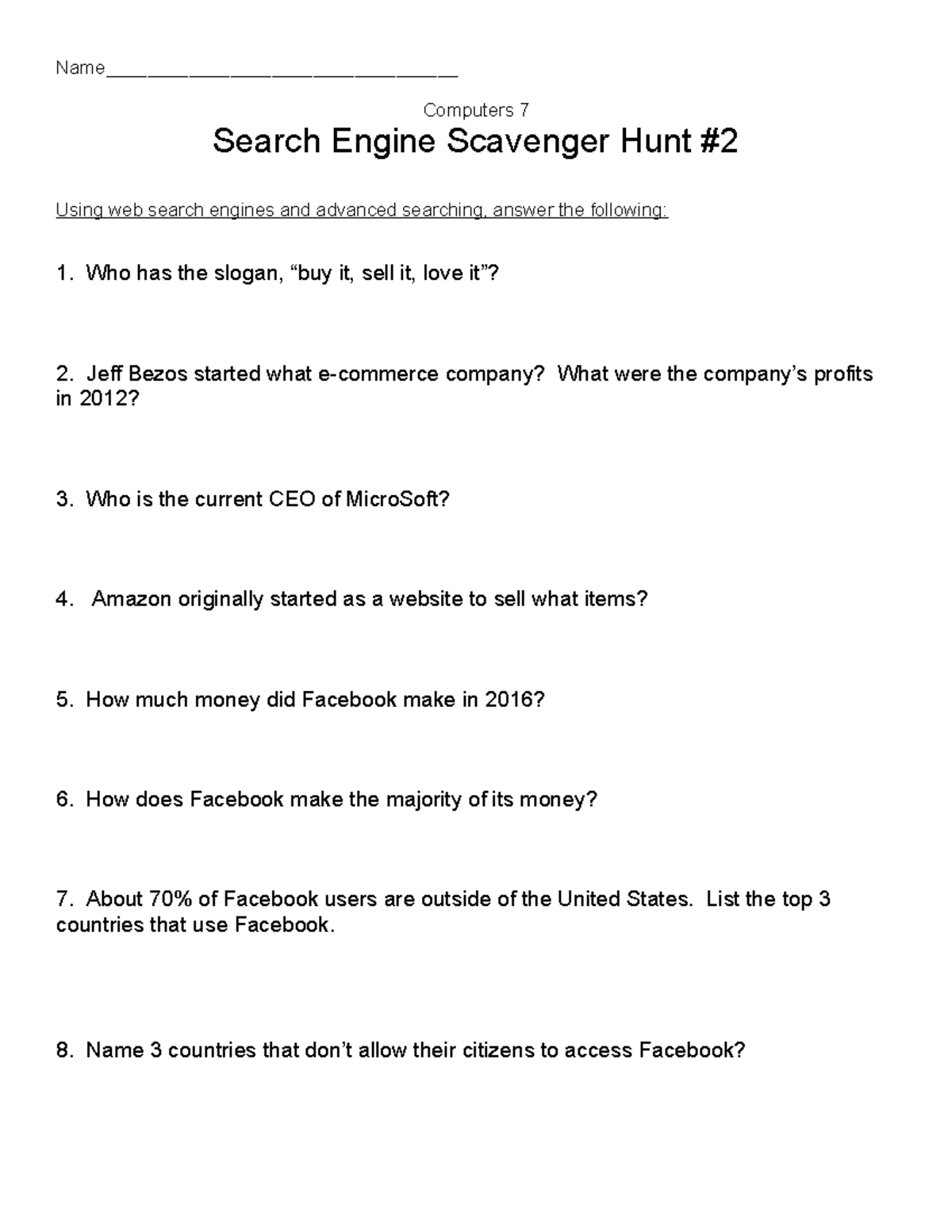 Search Engine Scavenger Hunt 2 - Name ...