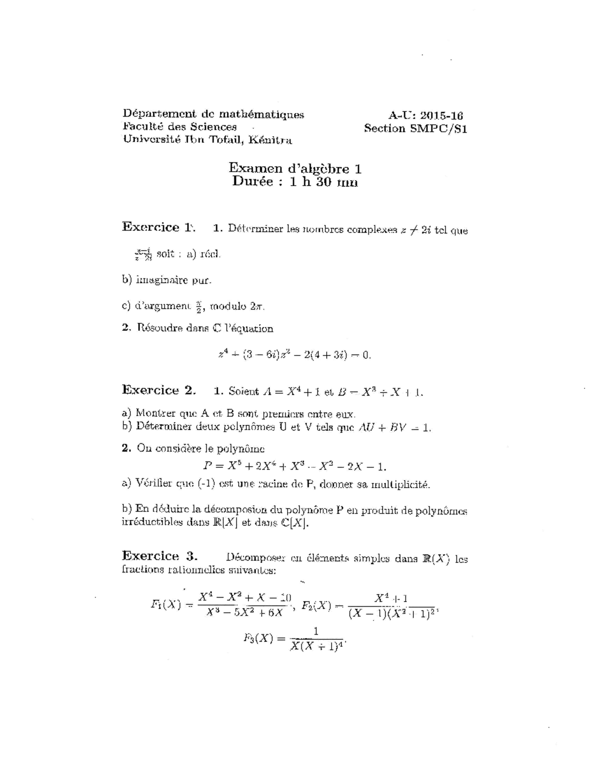 Algebre Exam 2015 - pour S5 - Algèbre linéaire et calcul matriciel ...