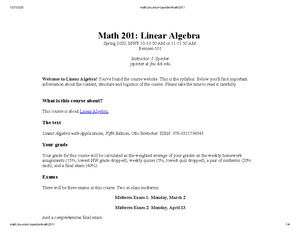 Linear Algebra HW9 - AS.110.201. - Studocu