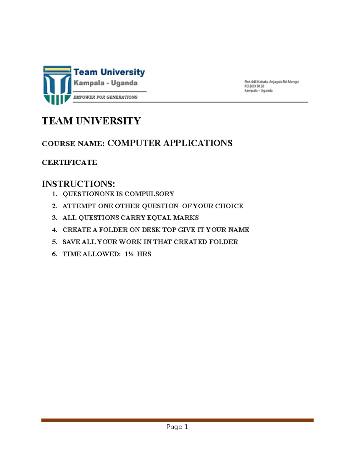 Computer AND Microcomputer - TEAM UNIVERSITY COURSE NAME: COMPUTER ...