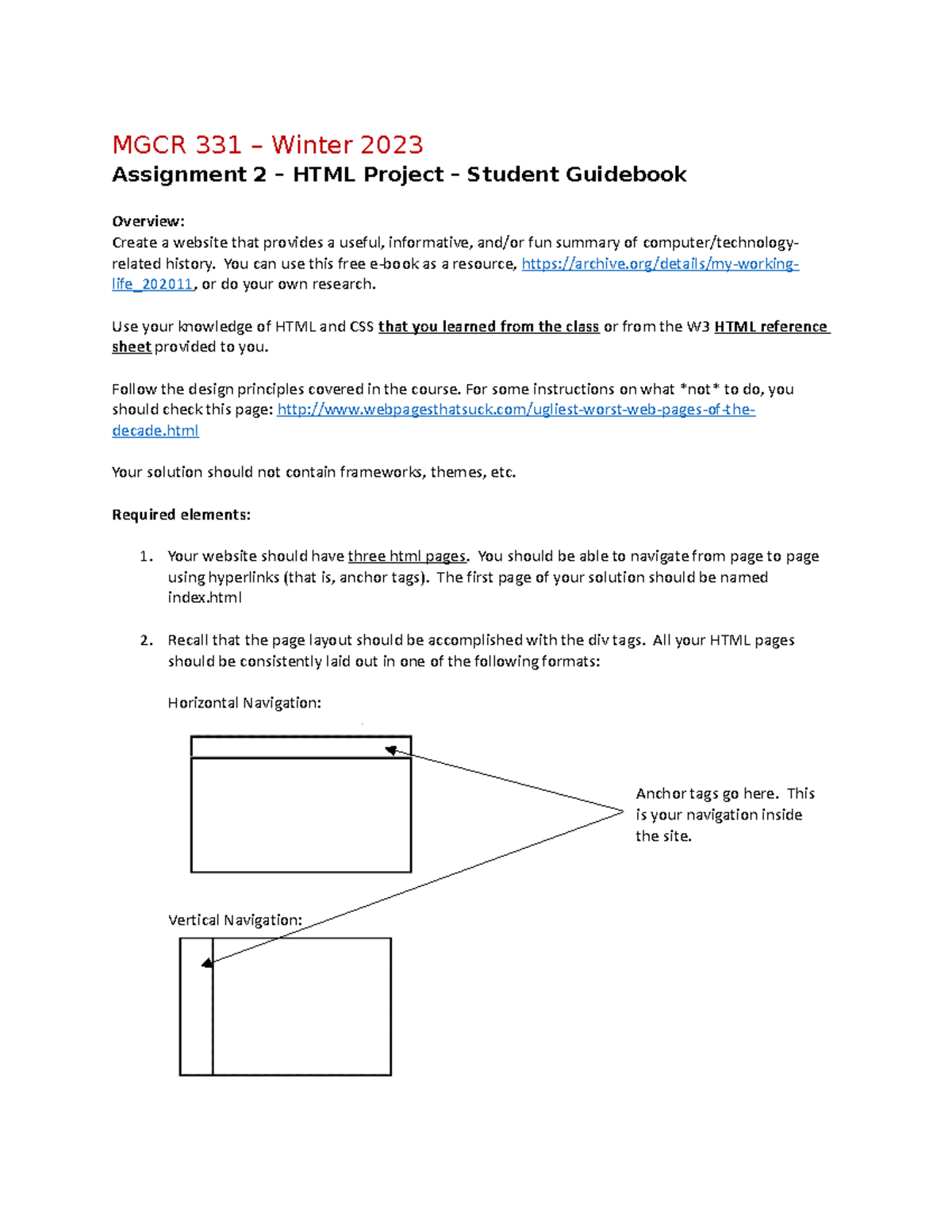 HTML-Project-W2023 - assignment - MGCR 331 – Winter 2023 Assignment 2 – HTML Project – Student ...