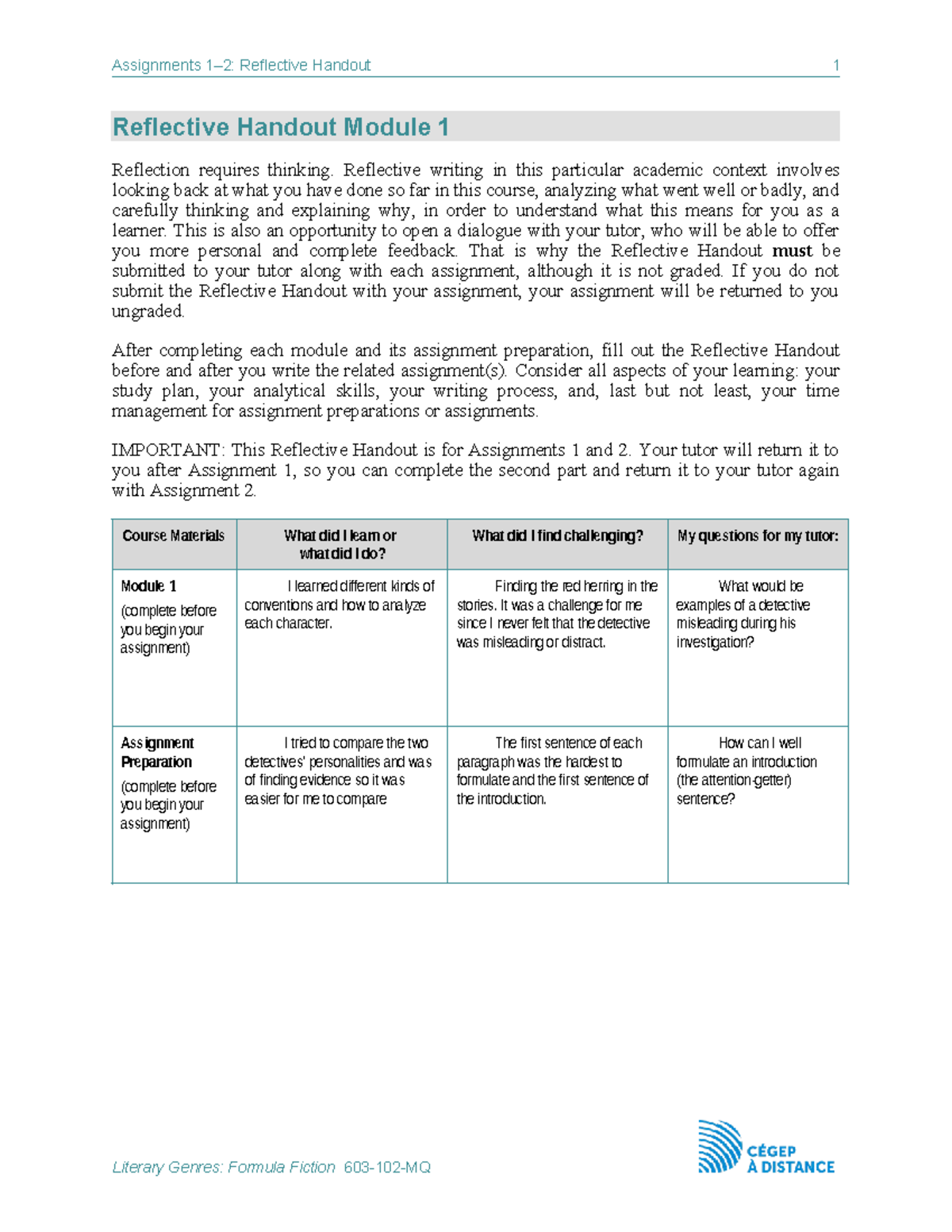 603-102-MQ assign 1-2 reflect Handout - Assignments 1–2: Reflective ...