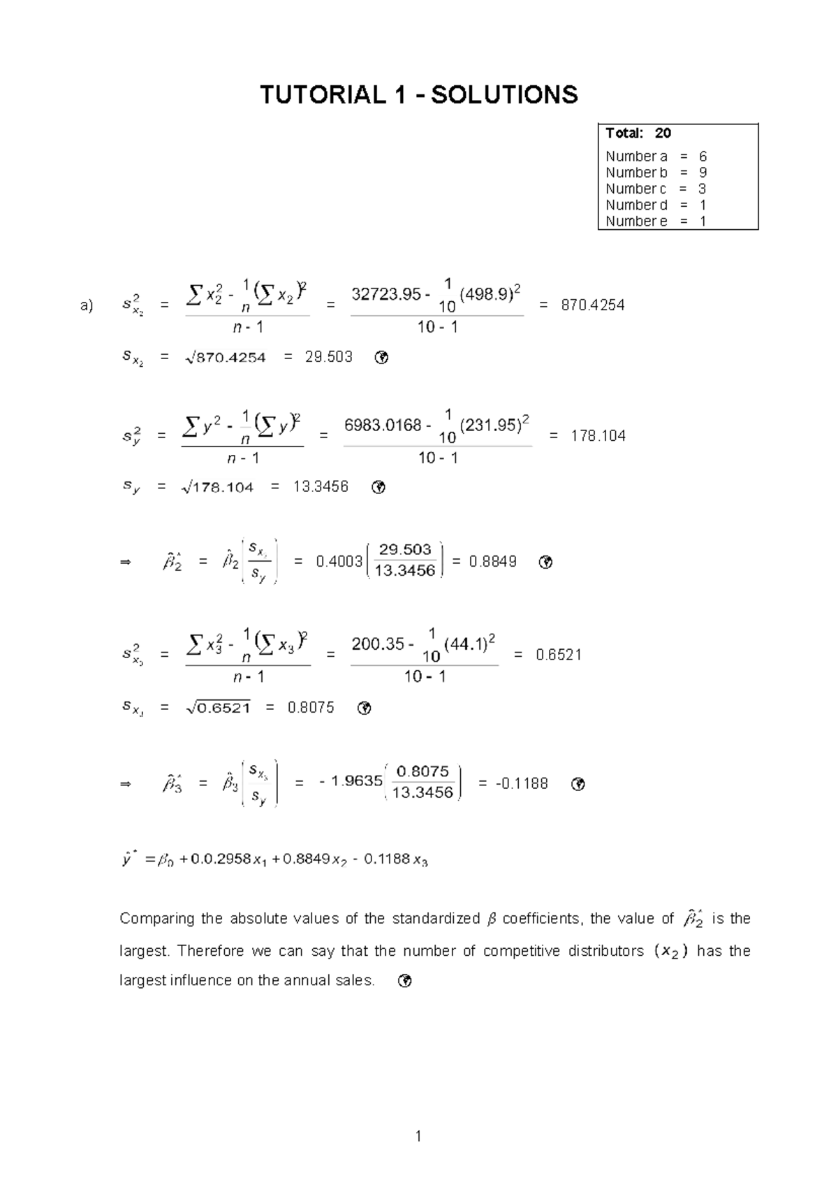 Tut1Solution - ghfghj - TUTORIAL 1 SOLUTIONS a) = = = 870. = = 29 ...