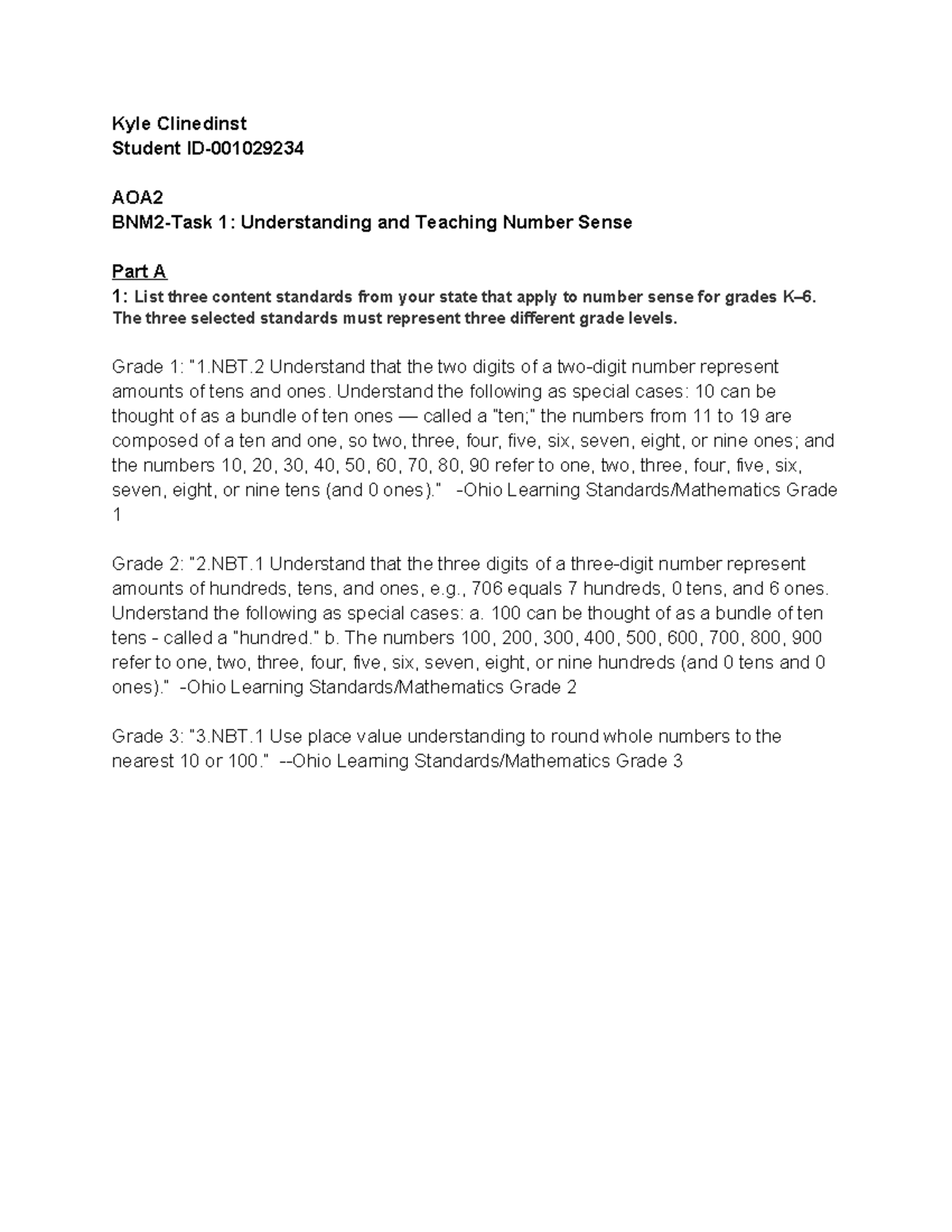 AOA2 BNM2 Task 1 Number Sense - Kyle Clinedinst Student ID- AOA BNM2-Task 1: Understanding and ...