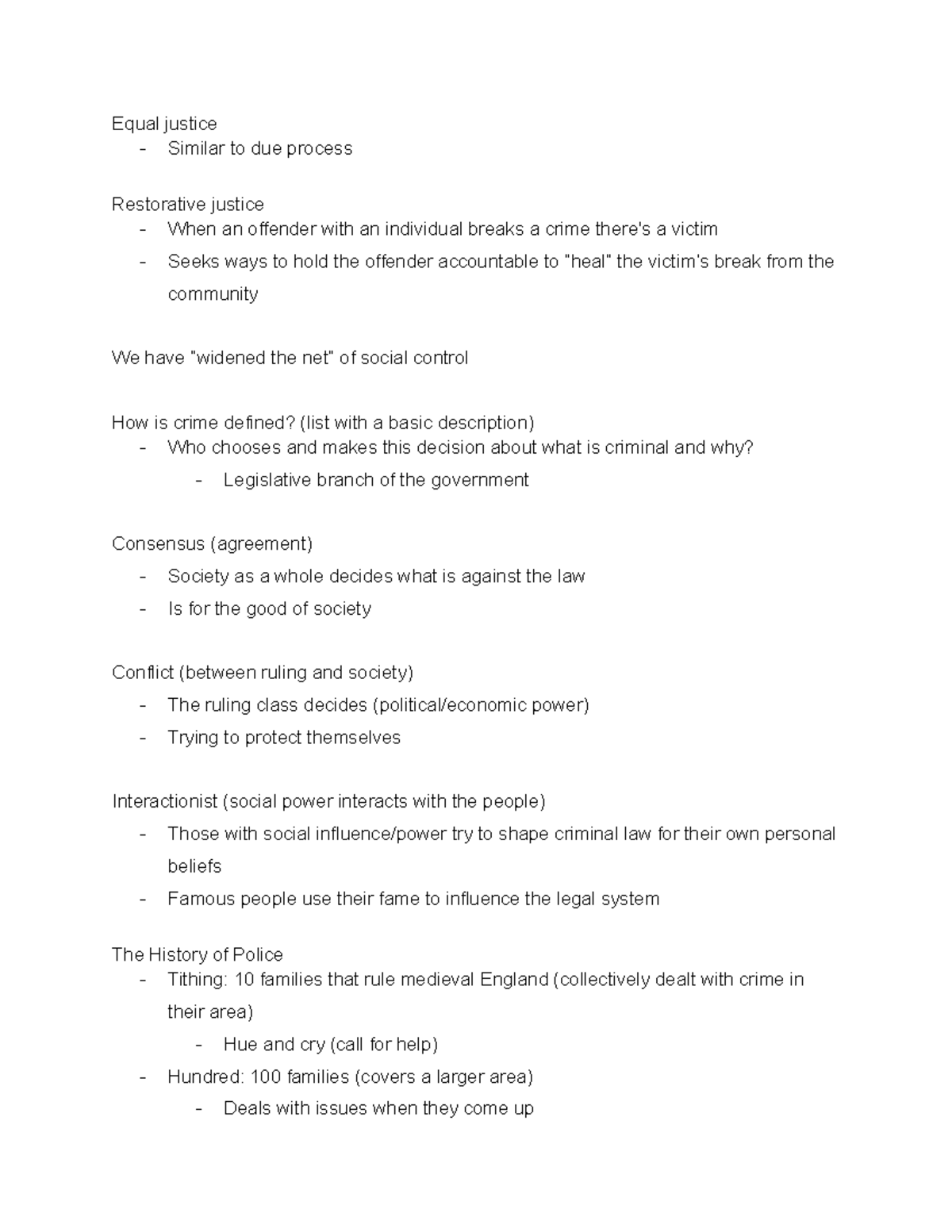 Intro to Criminal Justice Notes 2 - Equal justice - Similar to due ...