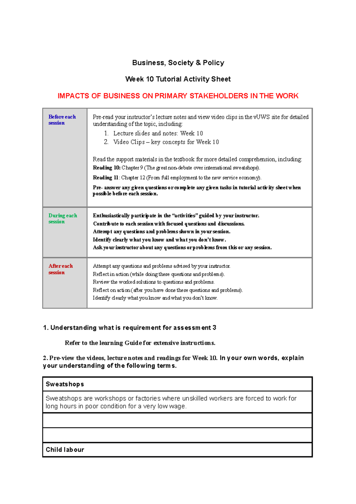 Week 10 - tutorial work - Business, Society & Policy Week 10 Tutorial ...