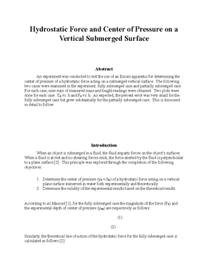 Fluid Mechanics Experiment 1 - Experiment # 1 1 Objective To calibrate