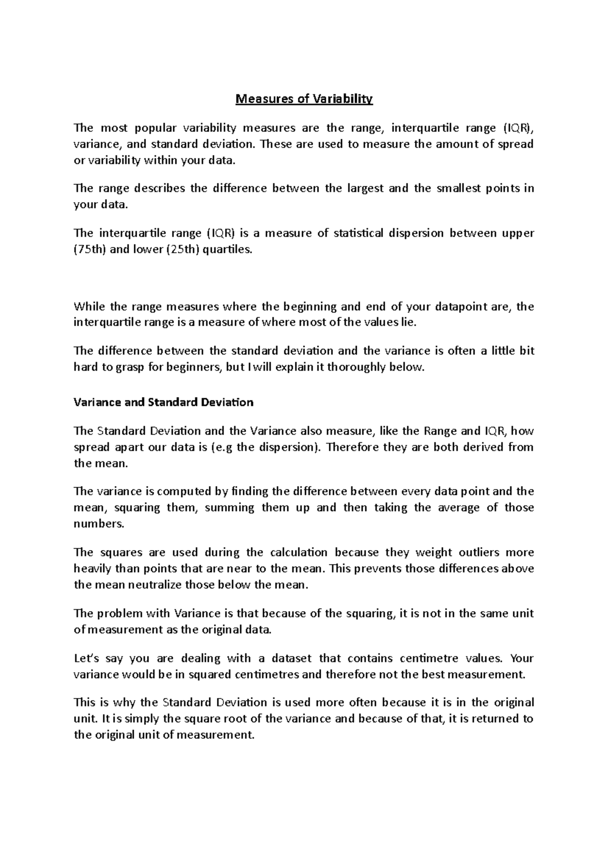 Measures of Variability - COMP1814 - GRE - Studocu