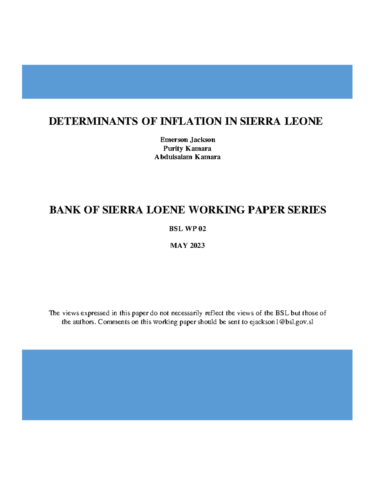 Determinants OF Inflation IN Sierra LEON - DETERMINANTS OF INFLATION IN ...