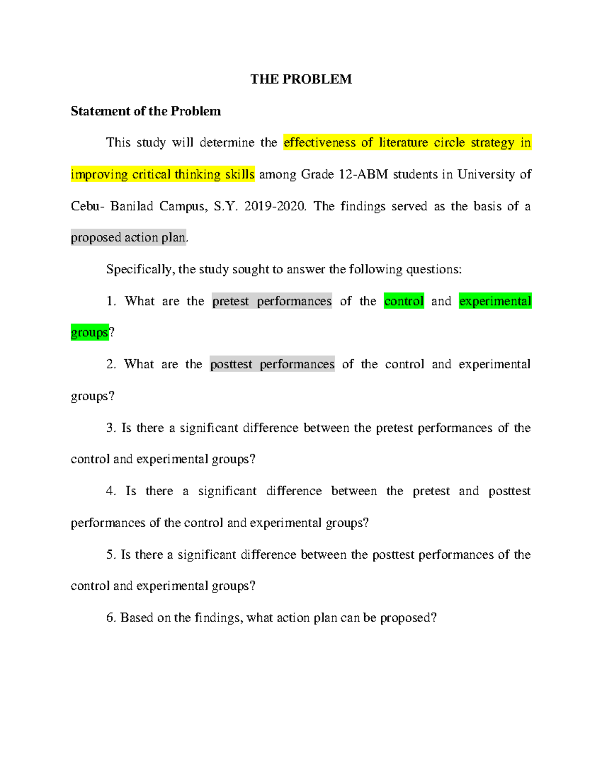005-x Sample Research Problem, NULL Hypothesis Definition OF Terms ...