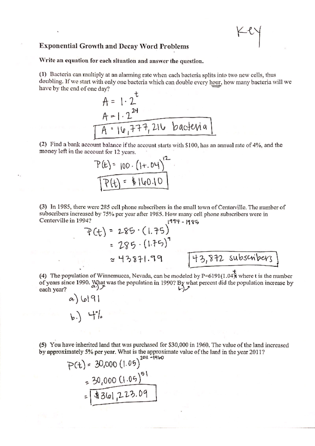 Growth Decay Word Problem Key - Statics Of Rigid Bodies - Studocu