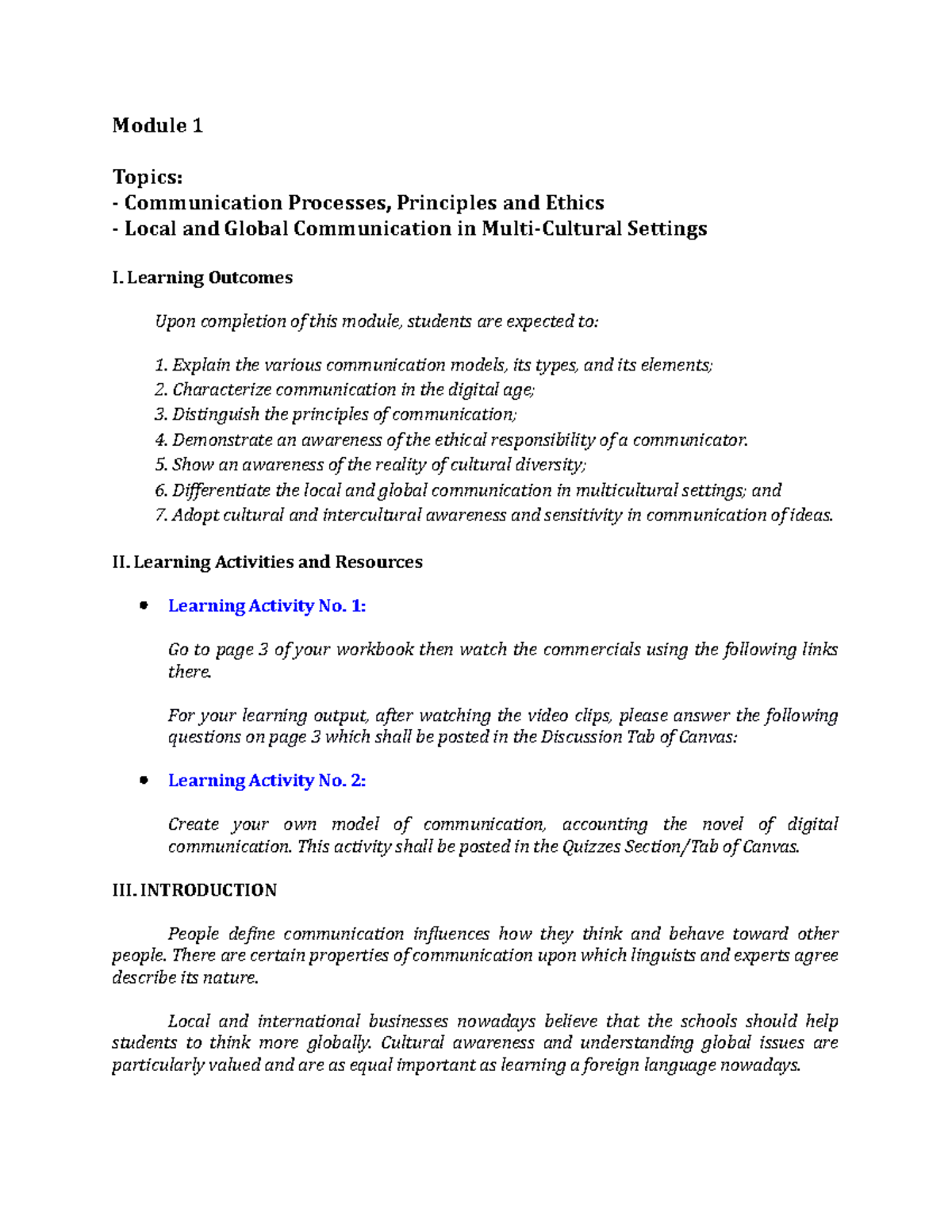 Communication Processes, Principles and Ethics - Learning Outcomes Upon ...