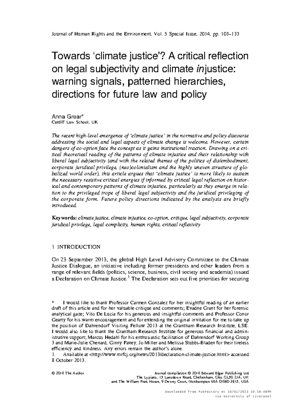 Anna grear law review - Towards ‘climate justice’? A critical ...