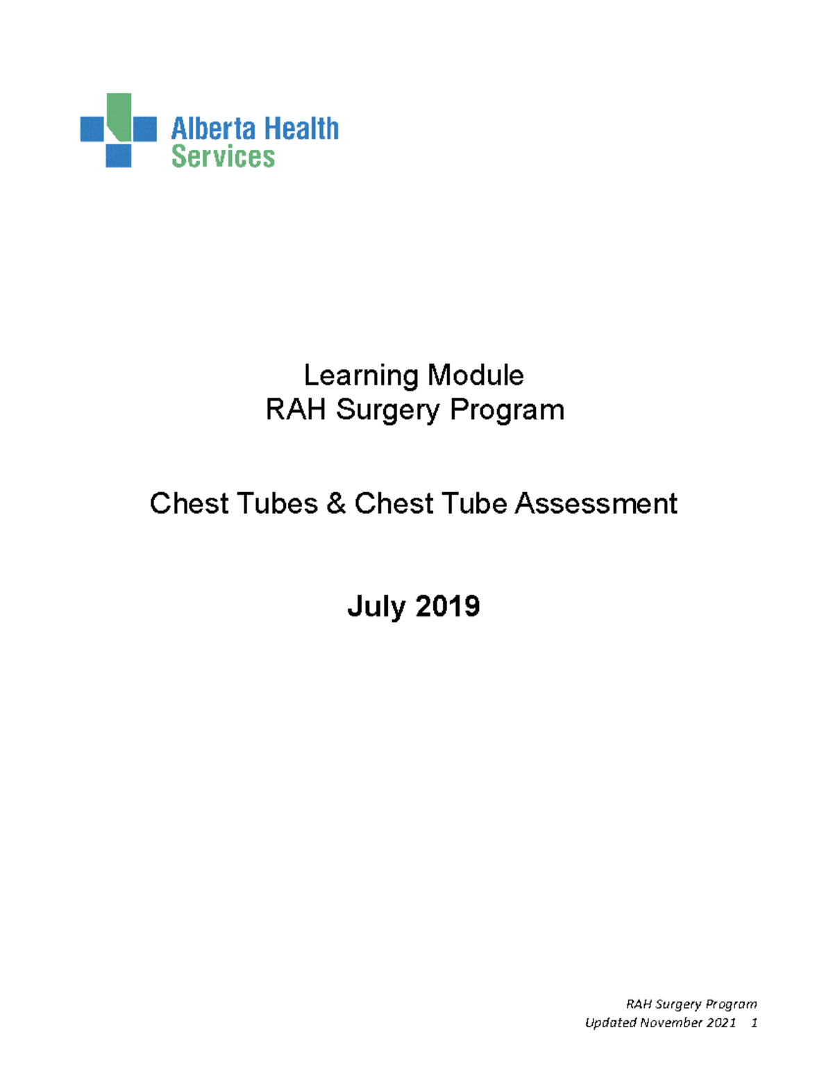 Chest Tube Learning Module 2019- Updated Nov 2021 - Learning Module RAH ...
