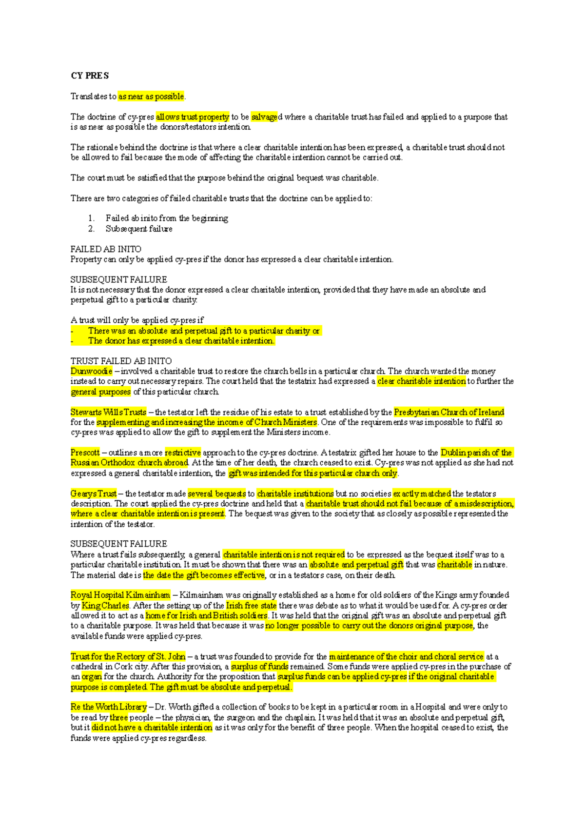 CY PRES - CY PRES Translates to as near as possible. The doctrine of cy ...