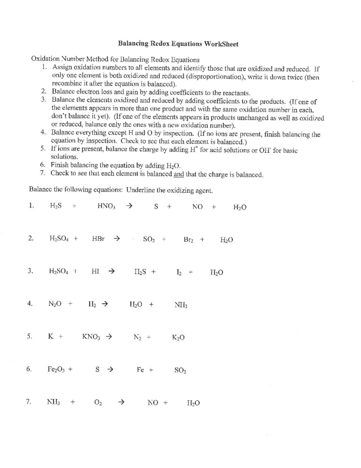 Balancing redox reactions WS - CHE 112 - Studocu
