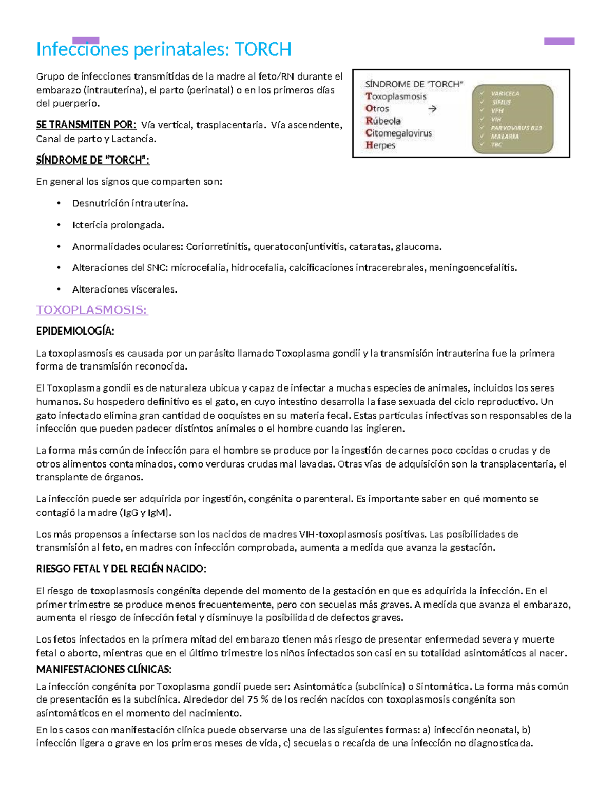 Torchs, ENFERMEDADES PERINATALES - Infecciones perinatales: TORCH Grupo ...