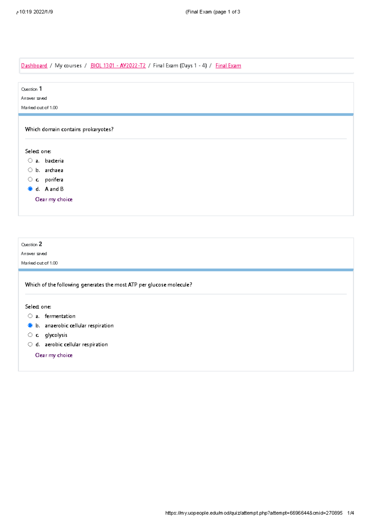 Final Exam (page 1 of 3) - BIOL 1301 Introduction to Biology - AY2022 ...