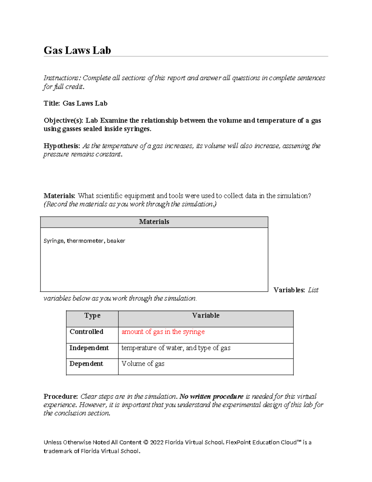 ASSIGNMENT 7.01 LAB REPORT 7.98988 - Gas Laws Lab Instructions ...