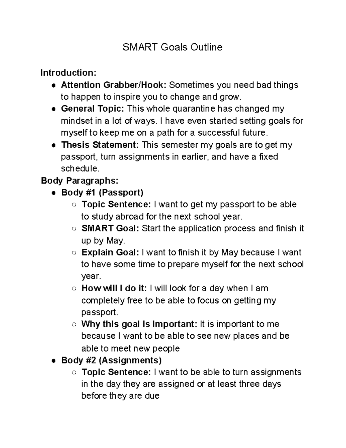 ENG 1060A Smart Goals Outline - SMART Goals Outline Introduction ...