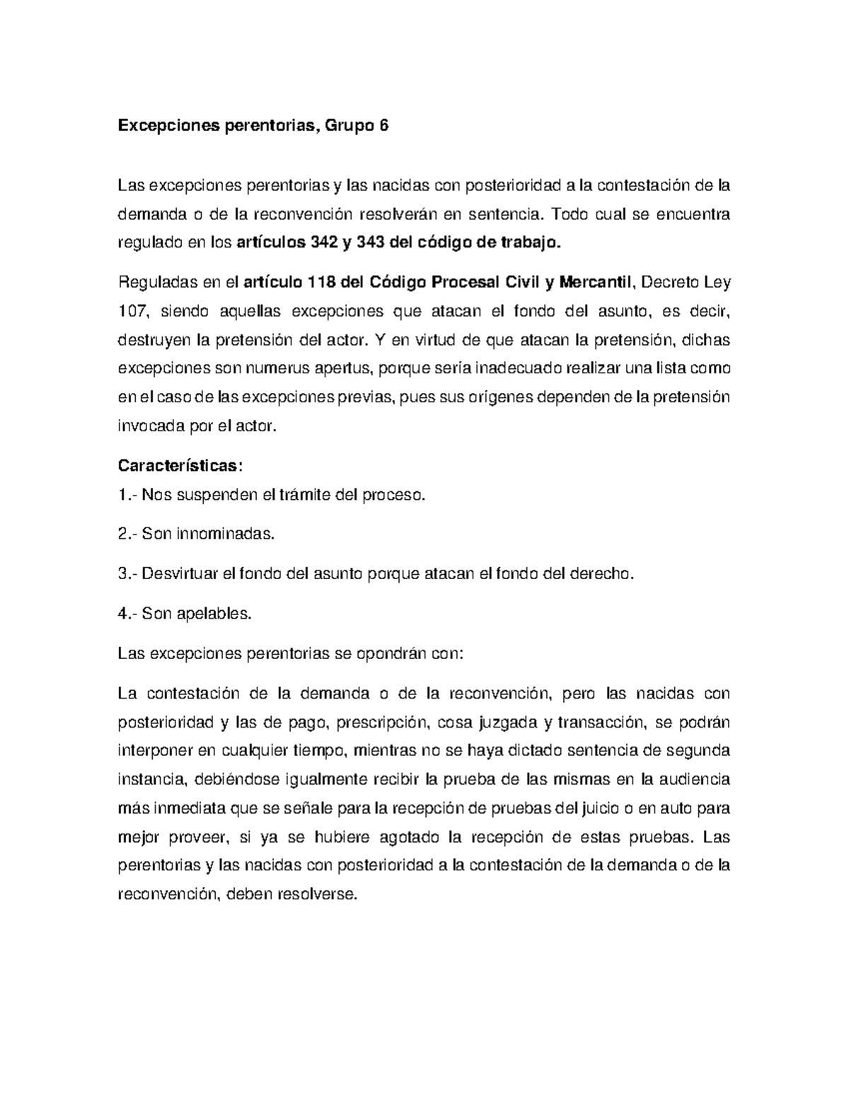Grupo - Excepciones perentorias - Excepciones perentorias, Grupo 6 Las ...