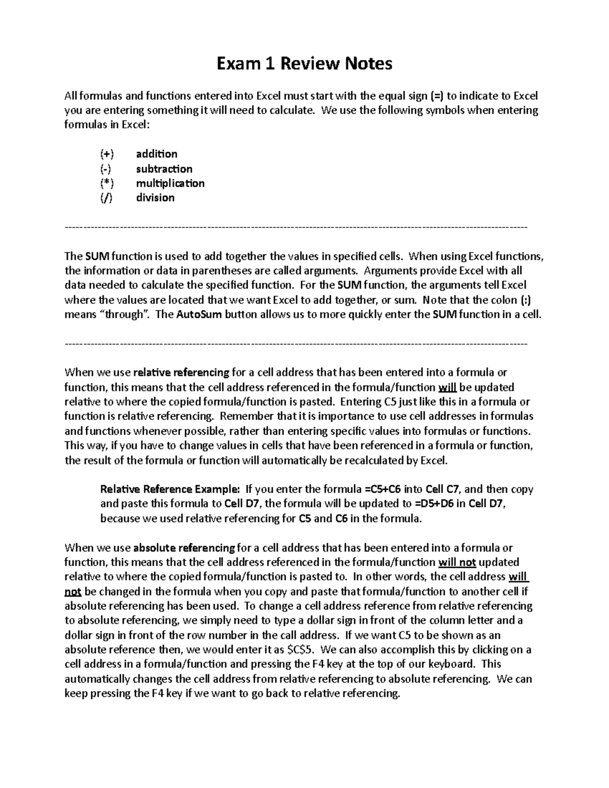 Exam 1 Review Notes Fall 2020 - Exam 1 Review Notes All formulas and ...