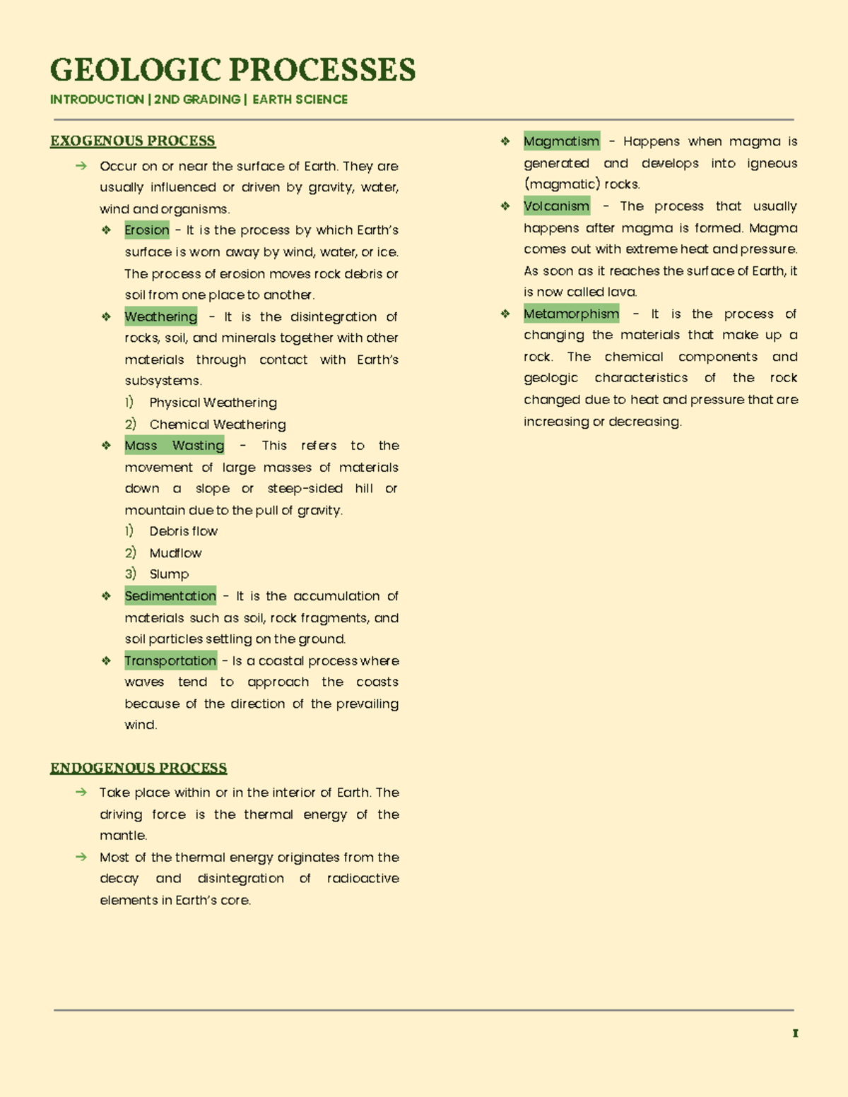 1- Geologic- Processes - GEOLOGIC POCESSES INTRODUCTION | 2ND GRADING ...