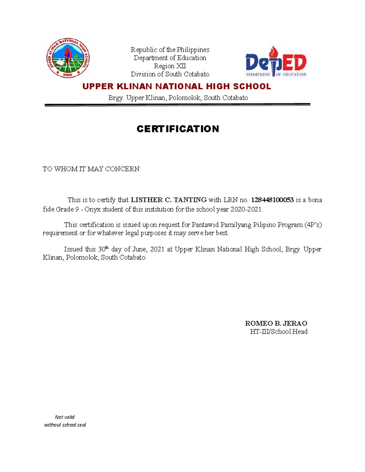 4p's certification - To help people - TO WHOM IT MAY CONCERN: This is ...