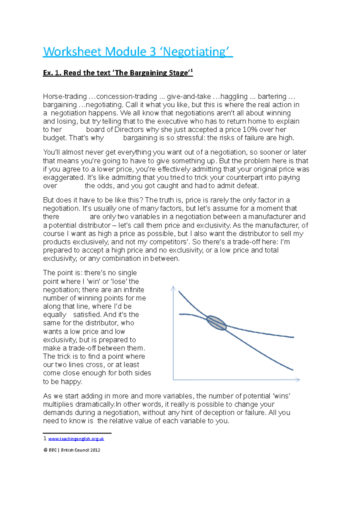 Worksheet Negotiation - Worksheet Module 3 ‘Negotiating’ Ex. 1. Read the text ‘The Bargaining ...