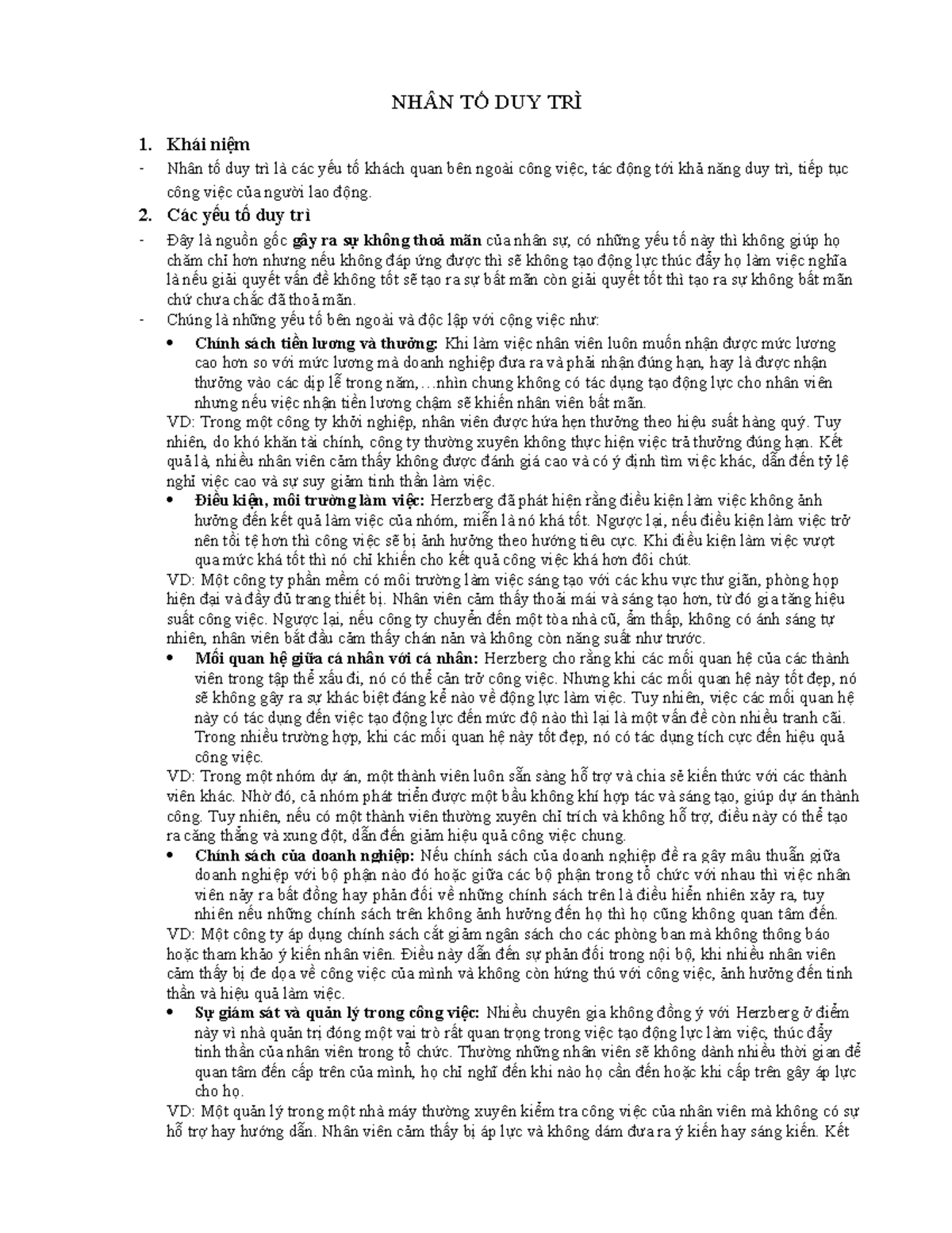 QTH nhân tố duy trì - QTH nhân tố duy trì - Summary Quan tri hoc - NHÂN ...