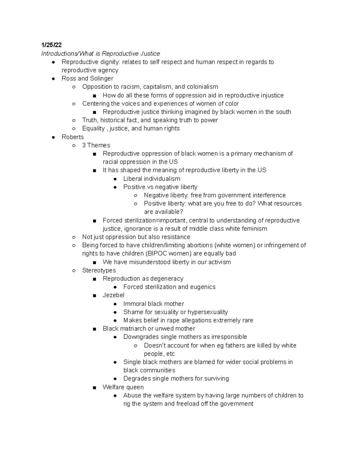 WGS 3559 Notes - Reproductive Justice, Professor Brittany Leach - 1/25 ...