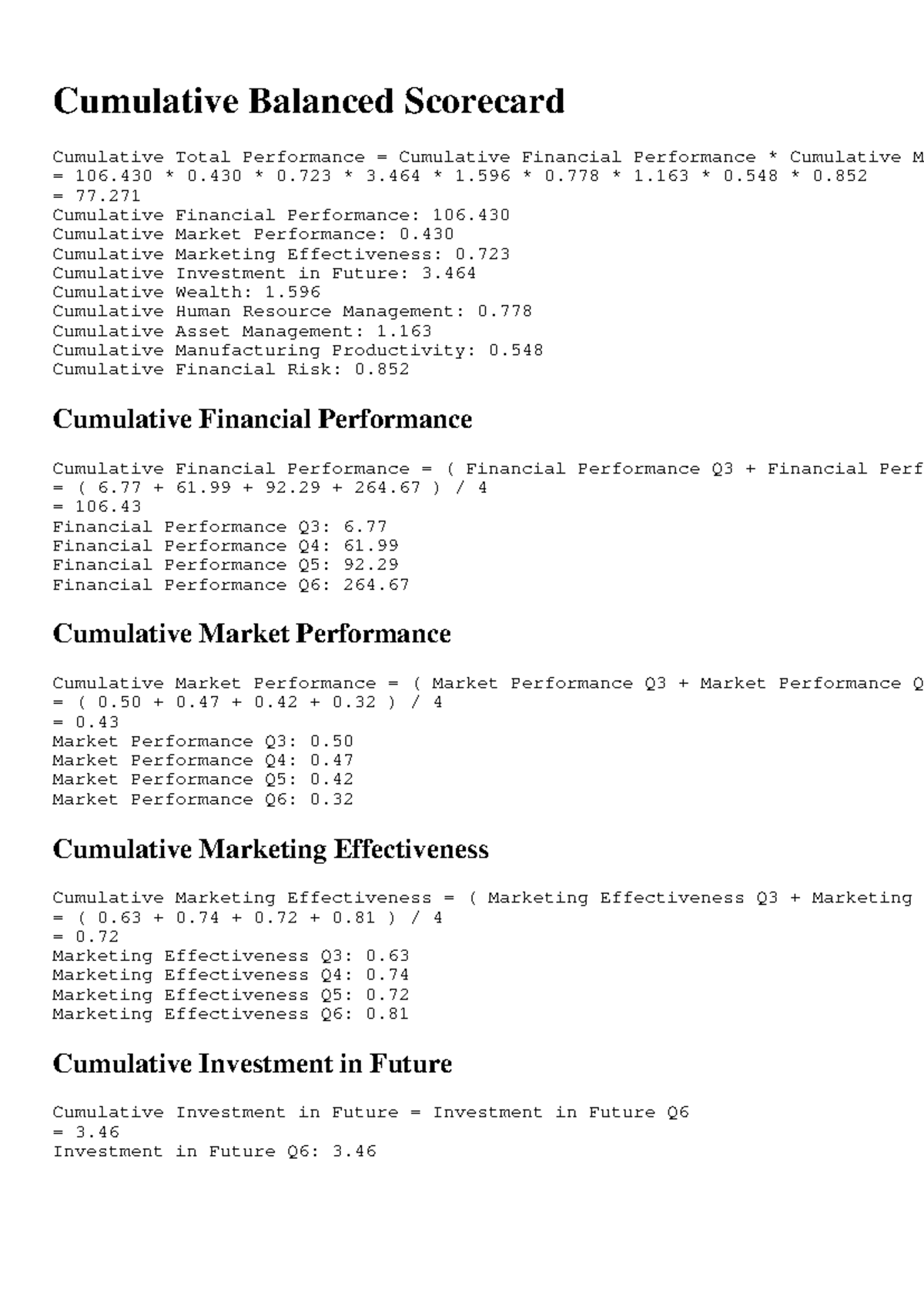 Cumulative Balanced Scorecard notes - Cumulative Balanced Scorecard ...