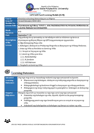 Performance Task in Q1 Fil9 (pangwakas na gawain) - Filipino - LSPU ...
