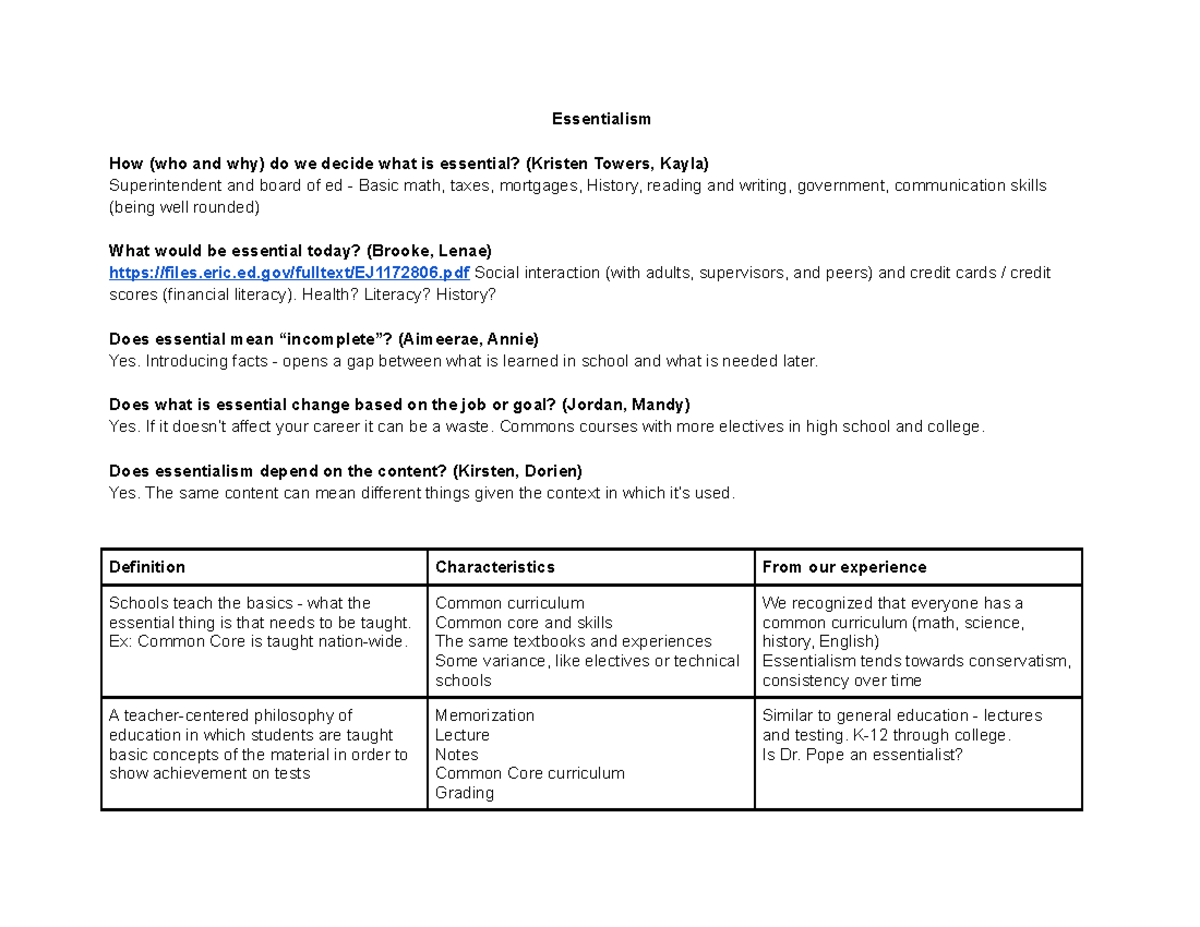 Theory research - Essentialism - Essentialism How (who and why) do we ...