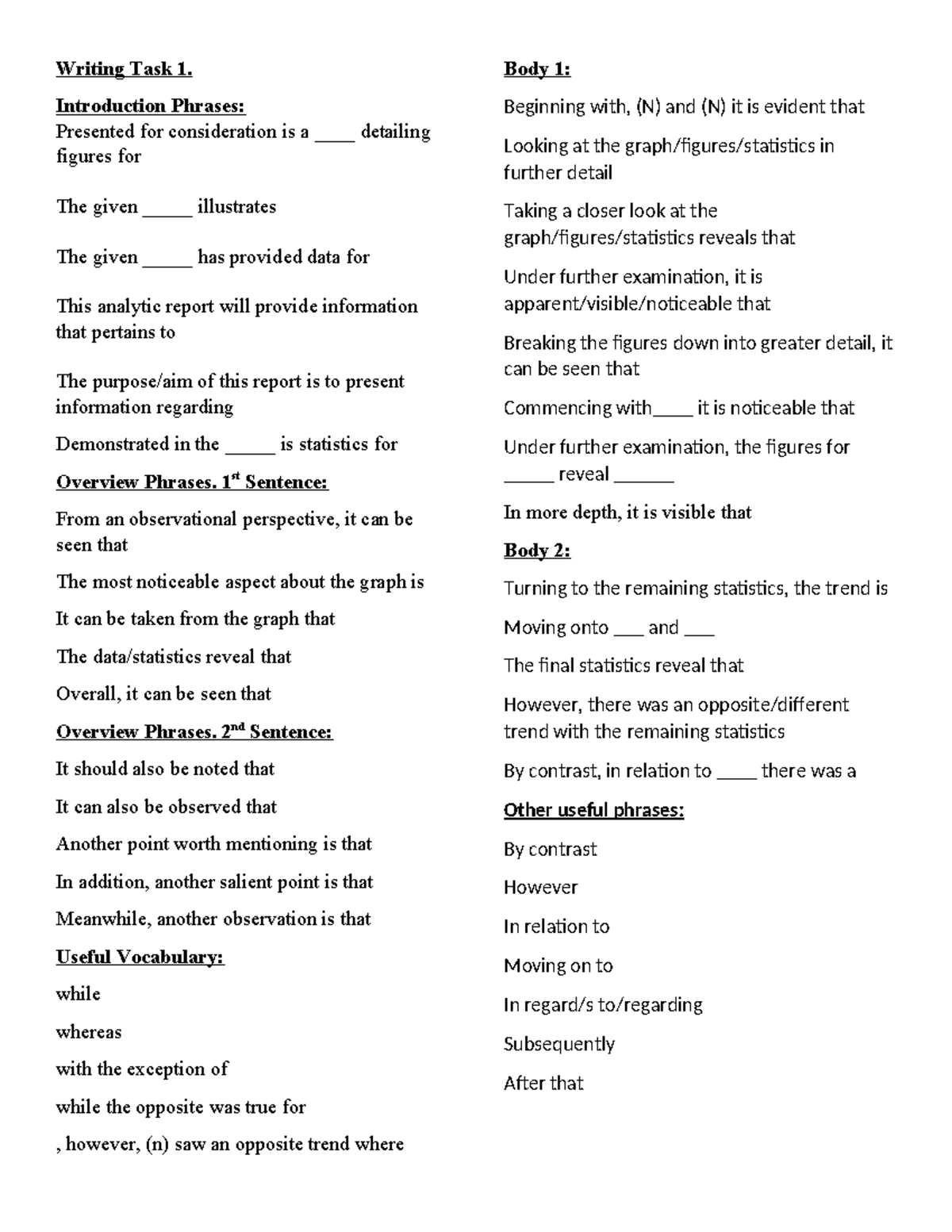 Ielts Task 1 Useful Phrases - Writing Task 1. Introduction Phrases ...