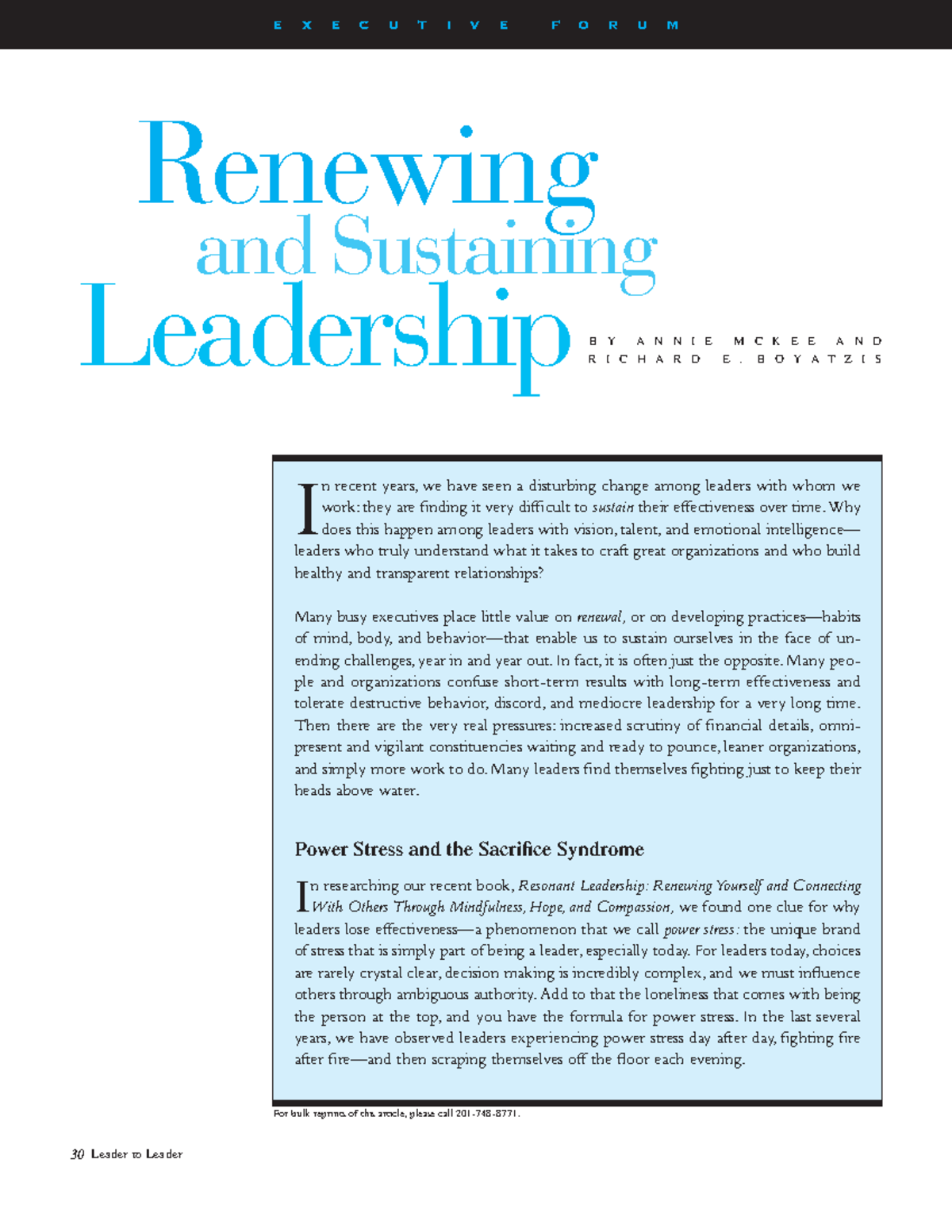 Renewing And Sustaining Leadership-article - I n recent years, we have ...