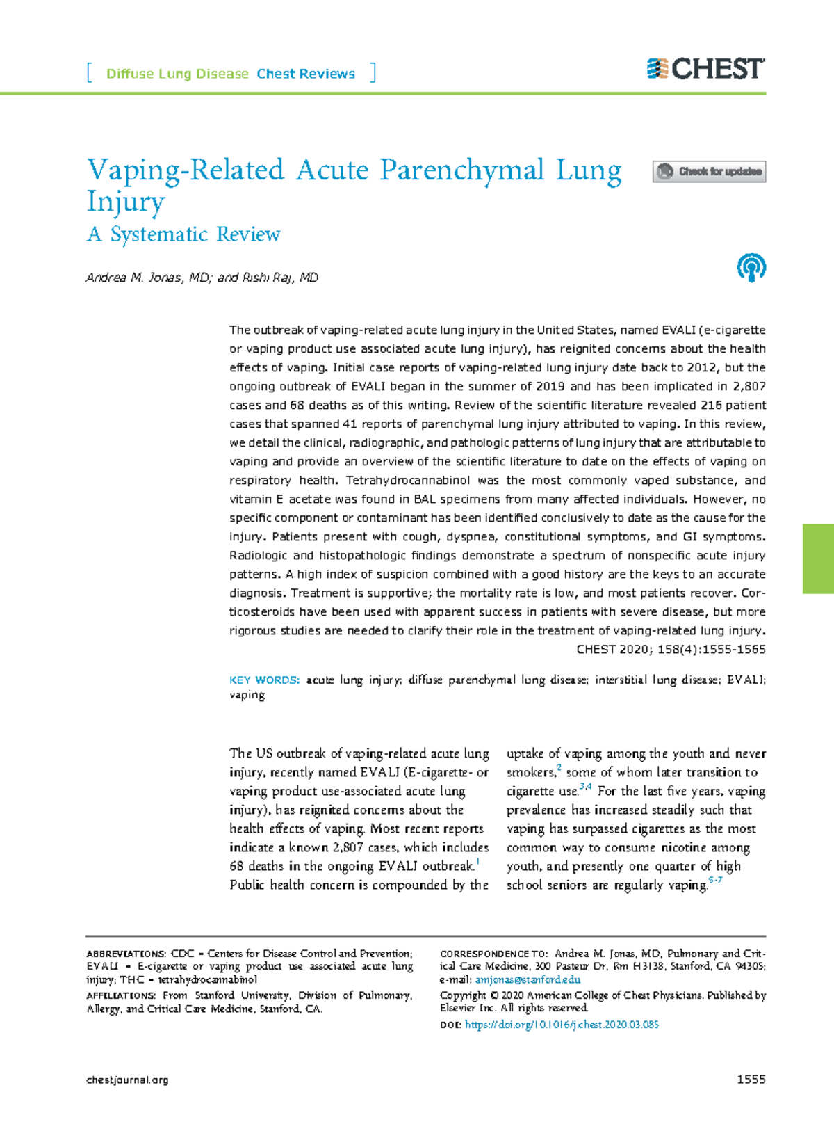 Vaping-Related Acute Parenchymal Lung Injury - Vaping-Related Acute ...