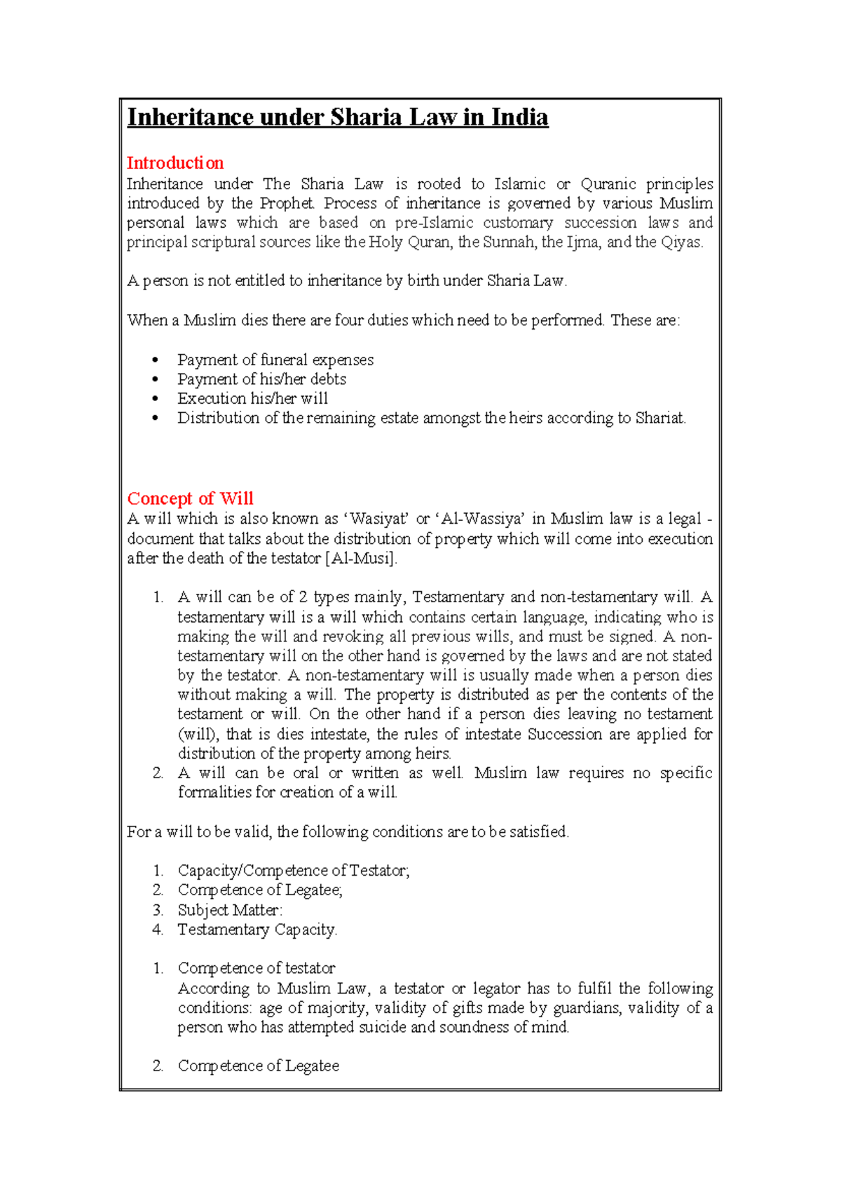 Inheritance under Sharia Law in India - Inheritance under Sharia Law in ...