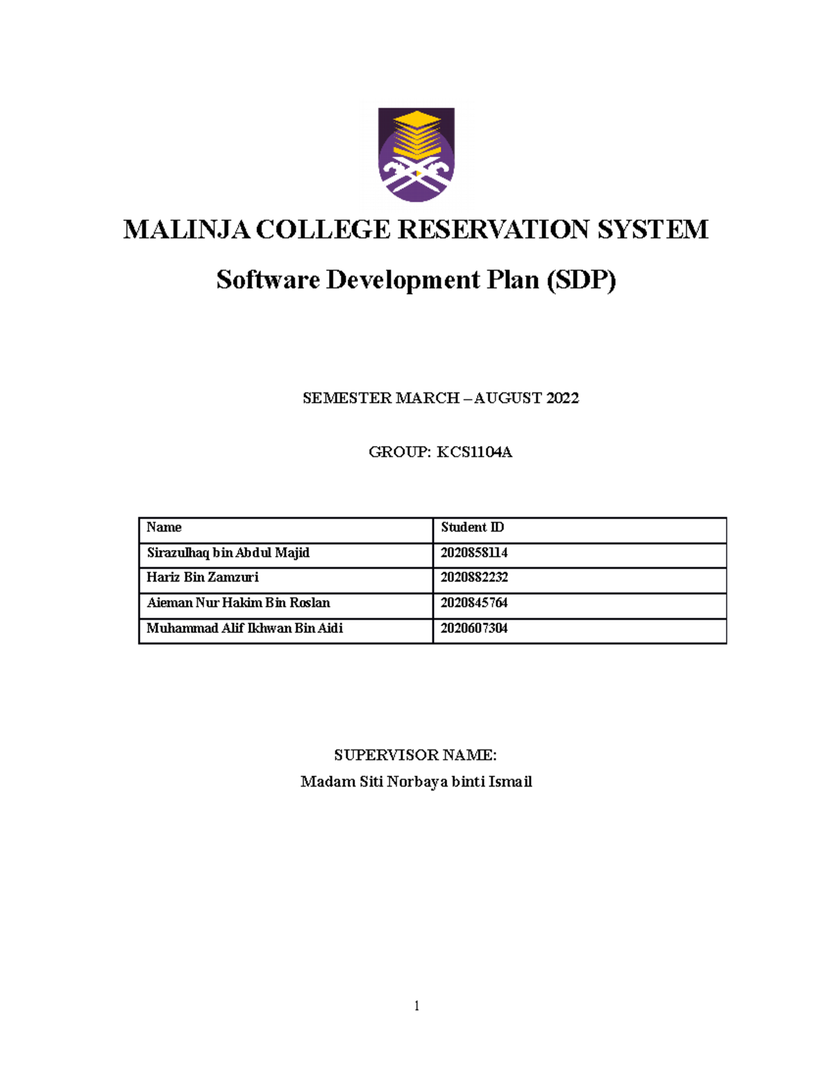 ISP250 SDP Template (Auto Recovered) - MALINJA COLLEGE RESERVATION ...